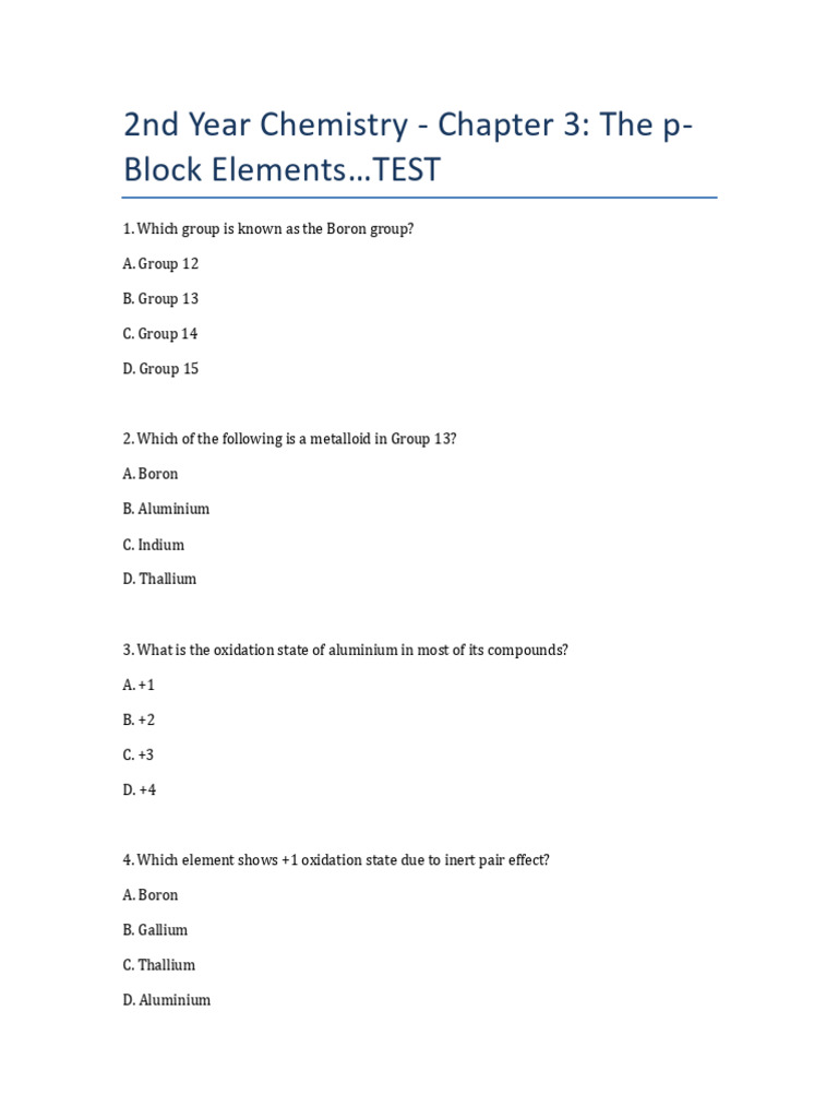 2nd Year Chemistry Chapter 3 Test | PDF
