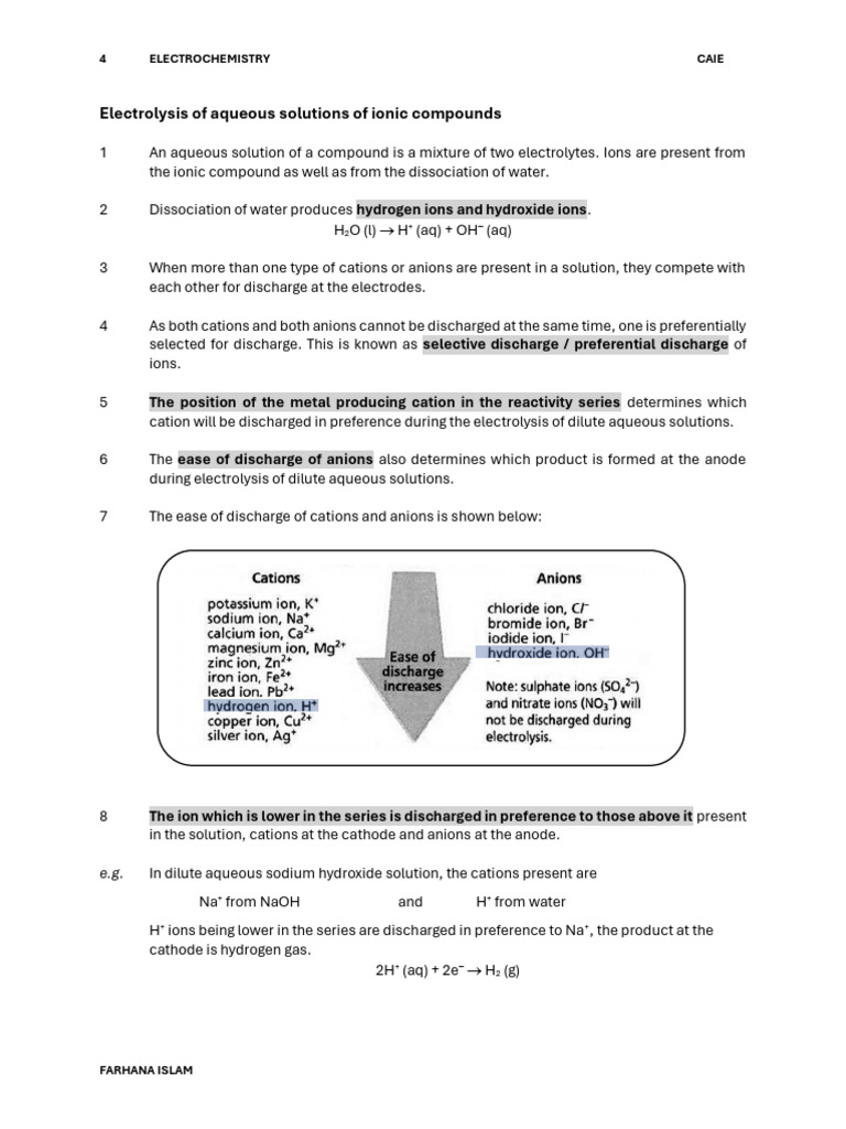 Electrolysis of Aqueous Solutions of Ionic Compounds | PDF | Ion ...