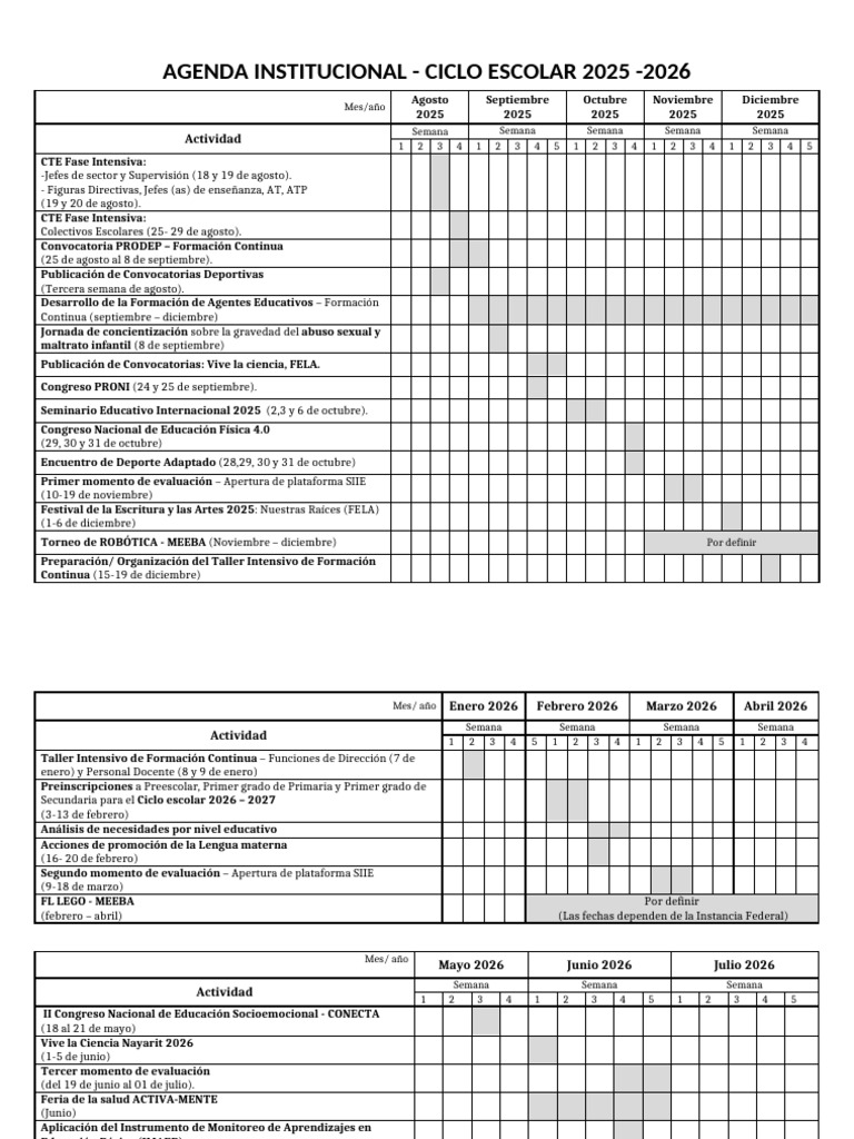 Calendario de Actividades - Ciclo Escolar 2025 - 2026 | PDF | Educación ...