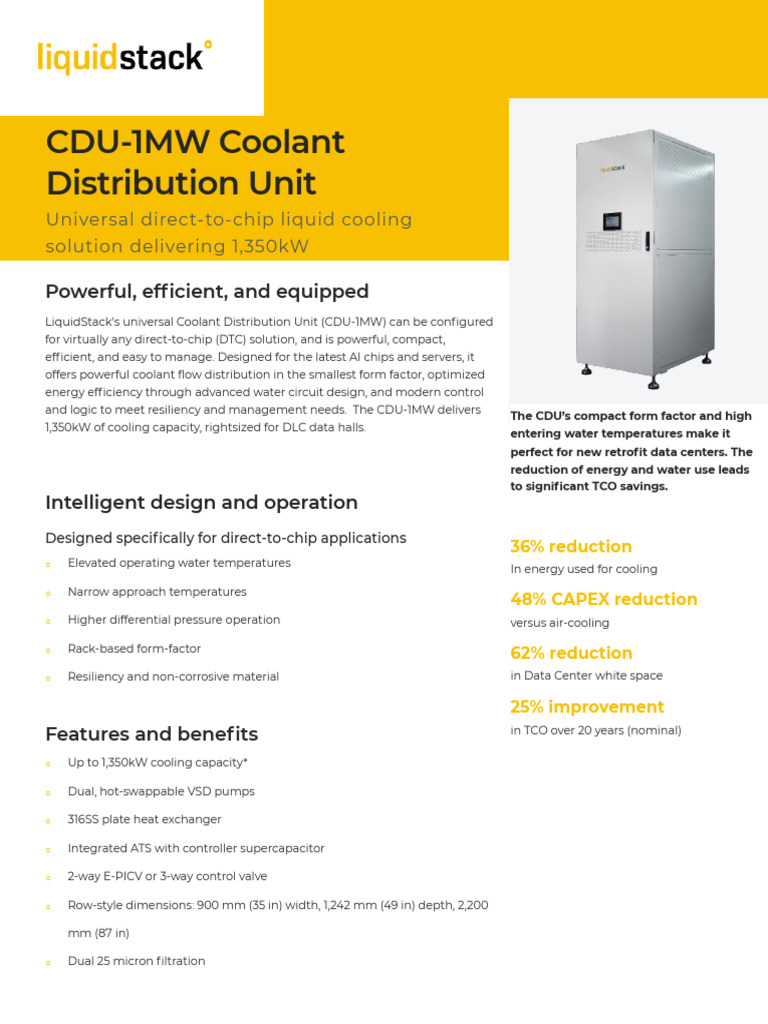 LiquidStack Datasheet CDU 1MW | PDF | Data Center | Coolant