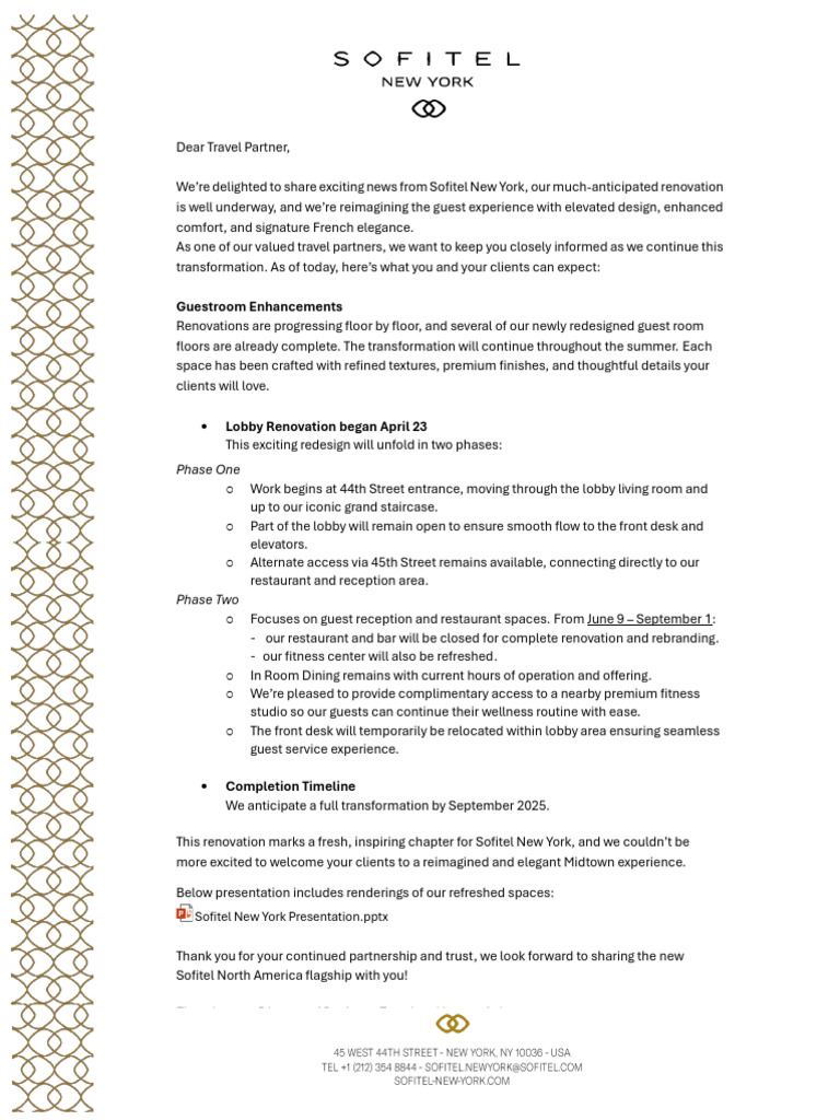 Sofitel New York Renovation Updated 6.2 | PDF