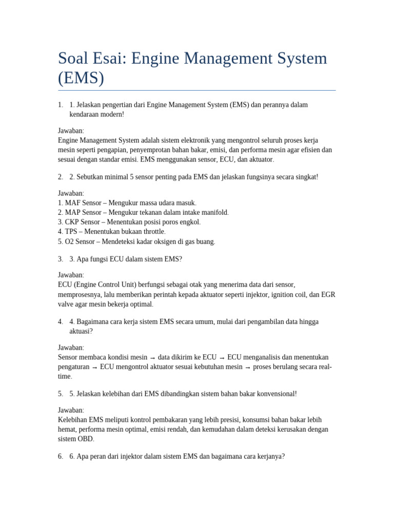 Pengertian dan Fungsi Engine Management System | PDF
