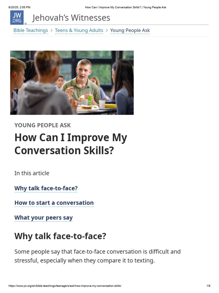 How Can I Improve My Conversation Skills - Young People Ask | PDF ...