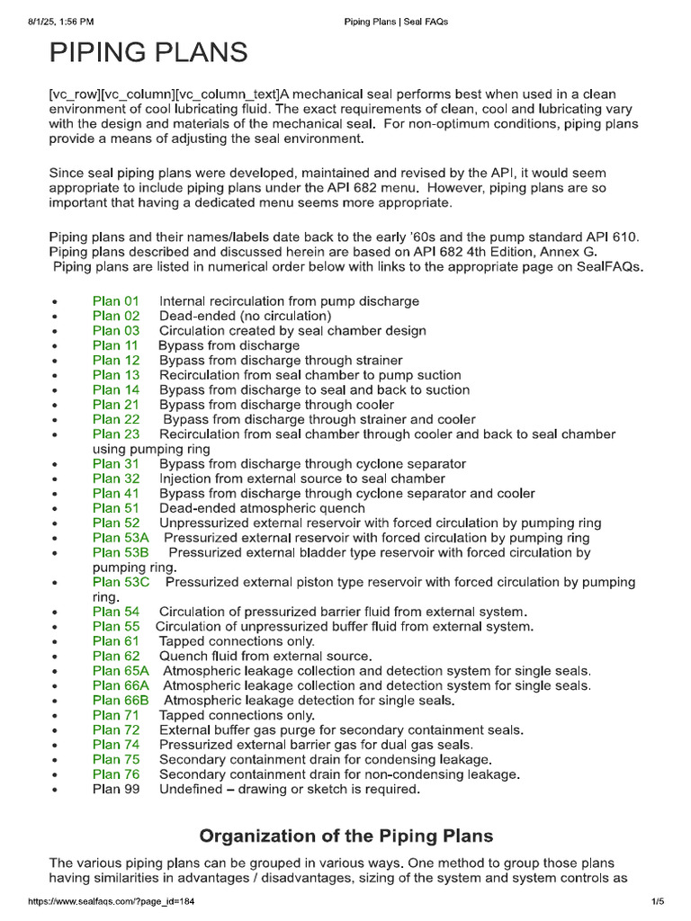 Piping Plans - Seal FAQs | PDF