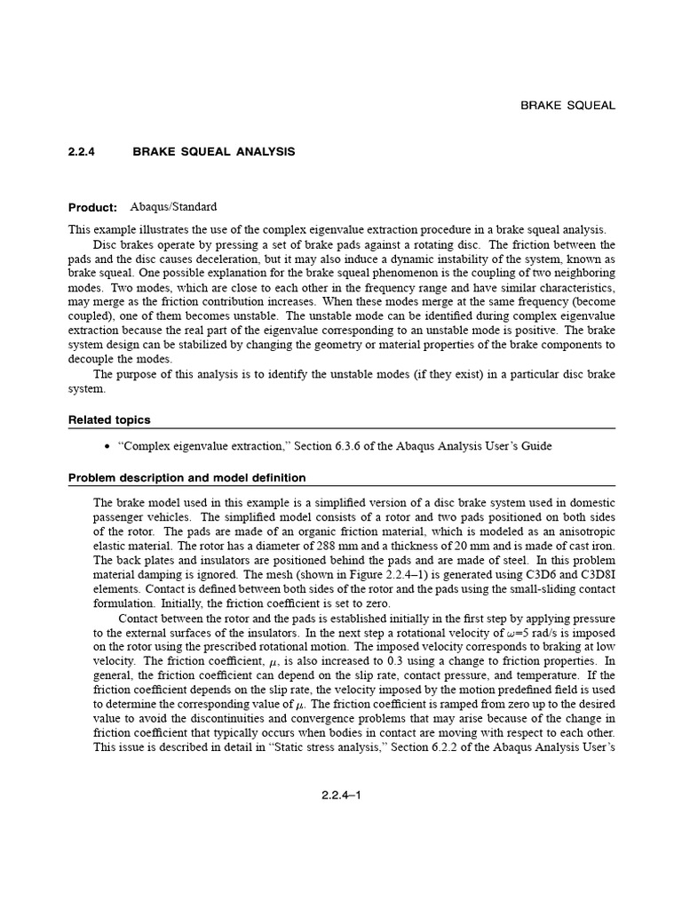 Brake Squeal Analysis in Abaqus | PDF | Eigenvalues And Eigenvectors ...