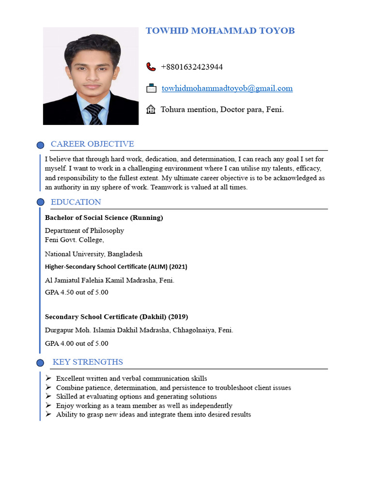Tohid Mohammad Toyob's CV Summary | PDF