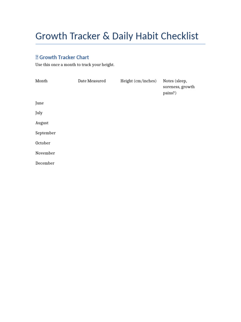 Monthly Growth Tracker & Habit Checklist | PDF