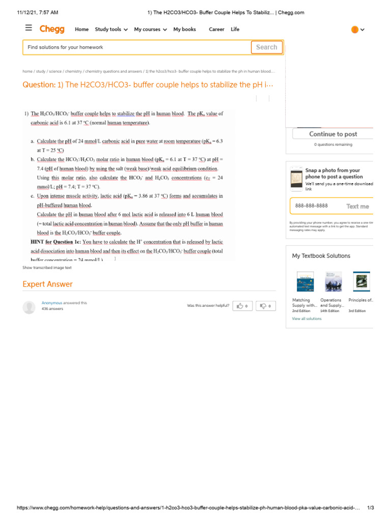 H2CO3/HCO3- Buffer and pH Stabilization | PDF | Ph | Buffer Solution