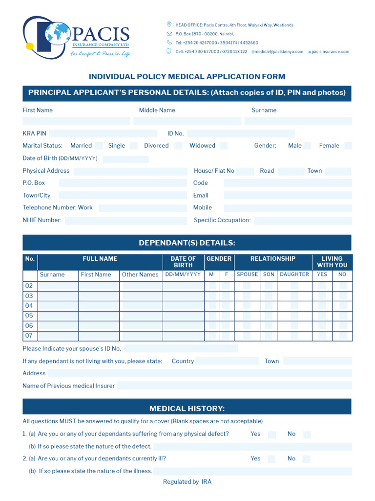 PACIS Individual Policy Medical Application Form Interactive 11 09 2024 ...