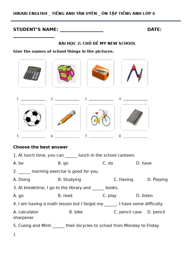 Lesson 2 Chủ Đề My New School (U1 - TA6) | PDF