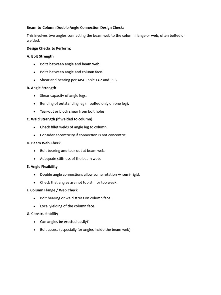 Double Angle Connection Design Checks | PDF