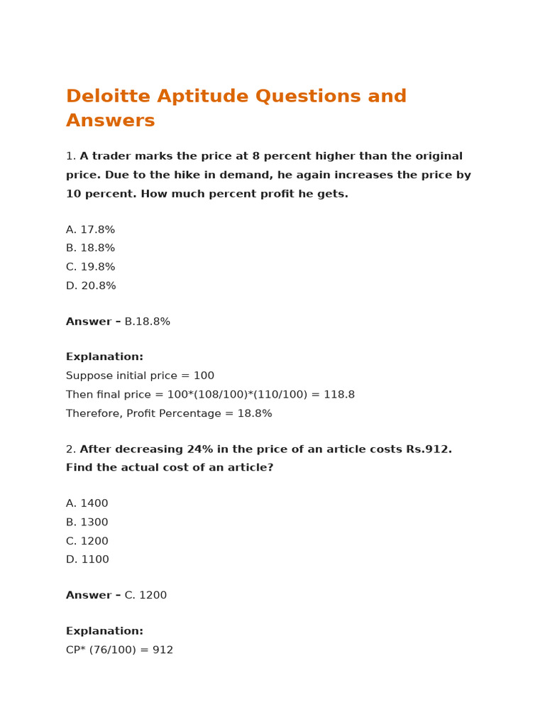 Deloitte Aptitude Test Questions | PDF | Speed | Length