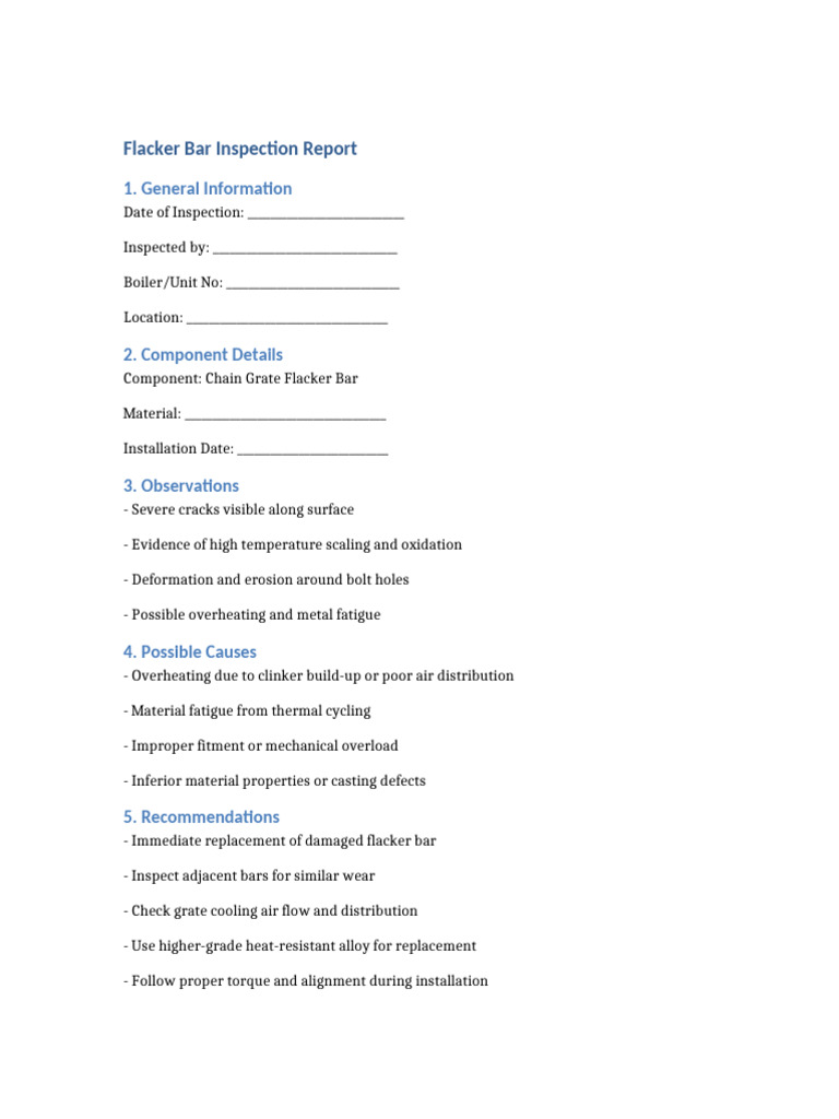 Flacker Bar Inspection Report | PDF