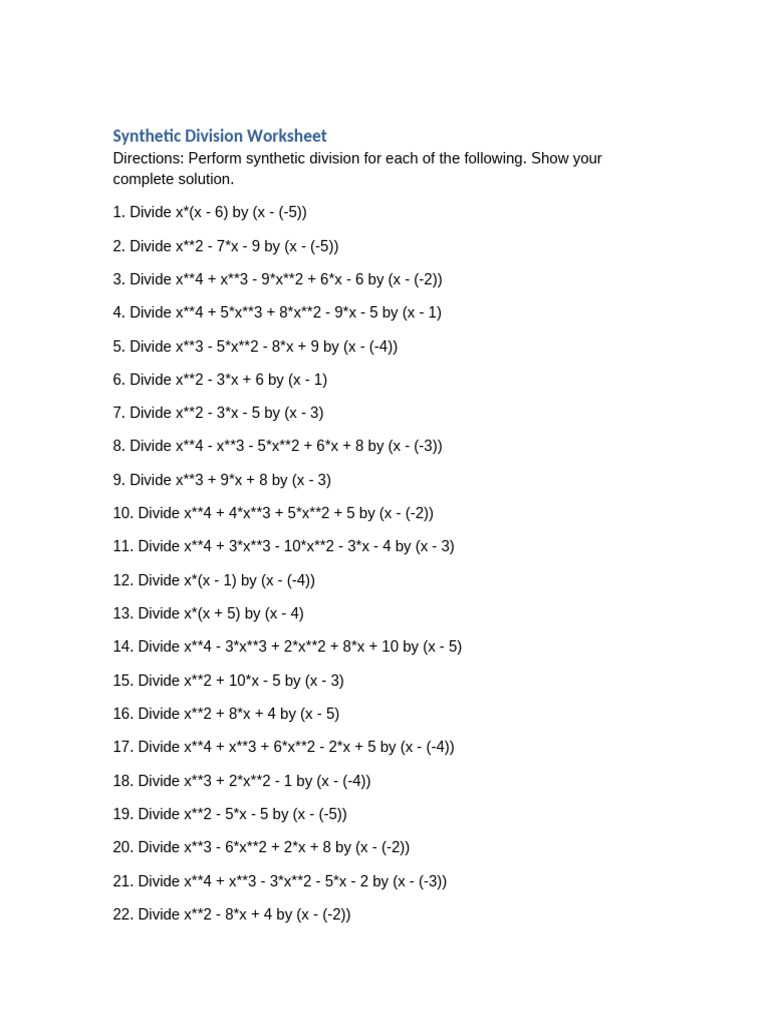 Synthetic Division Worksheet | PDF | Chess | Chess Theory
