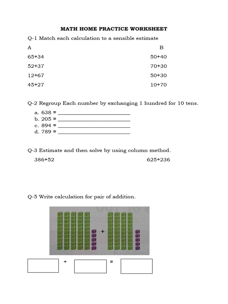 Math Home Practice Worksheet - Grade 2 | PDF