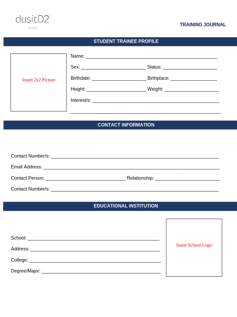 Training Journal Template for Students | PDF
