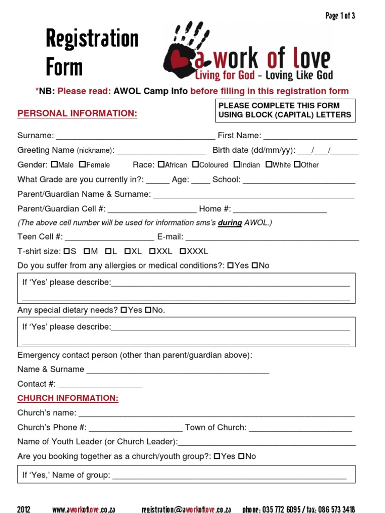 AWOL Registration Form | PDF | Indemnity | Government