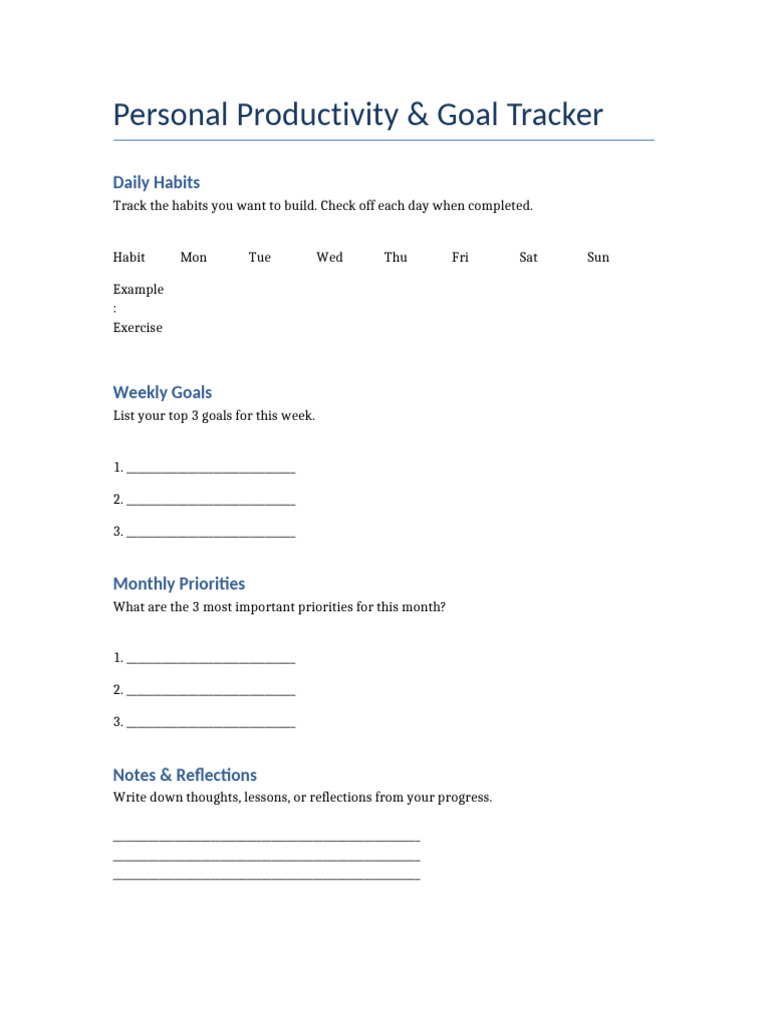 Productivity Goal Tracker | PDF