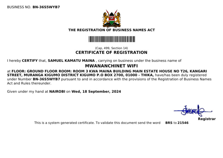 BN-36S5WYB7-Business Name Registration Certificate | PDF