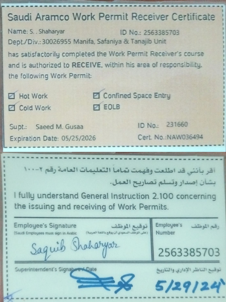 Aramco WPR Certificate | PDF