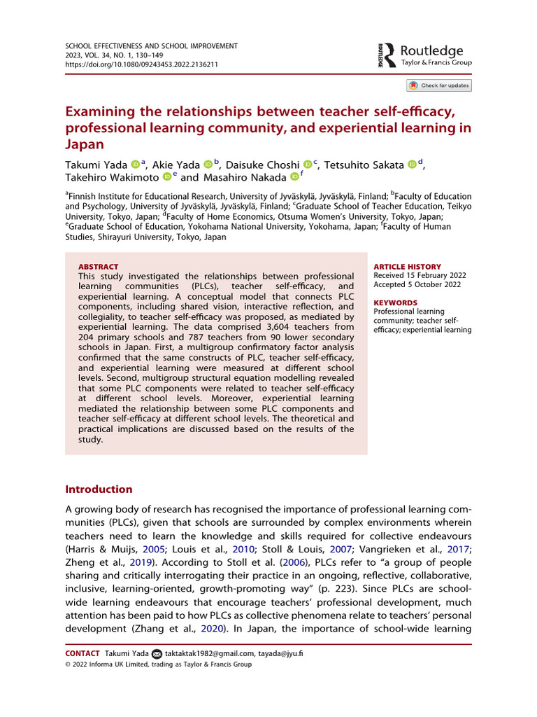 Examining The Relationships Between Teacher Self Efficacy Professional ...