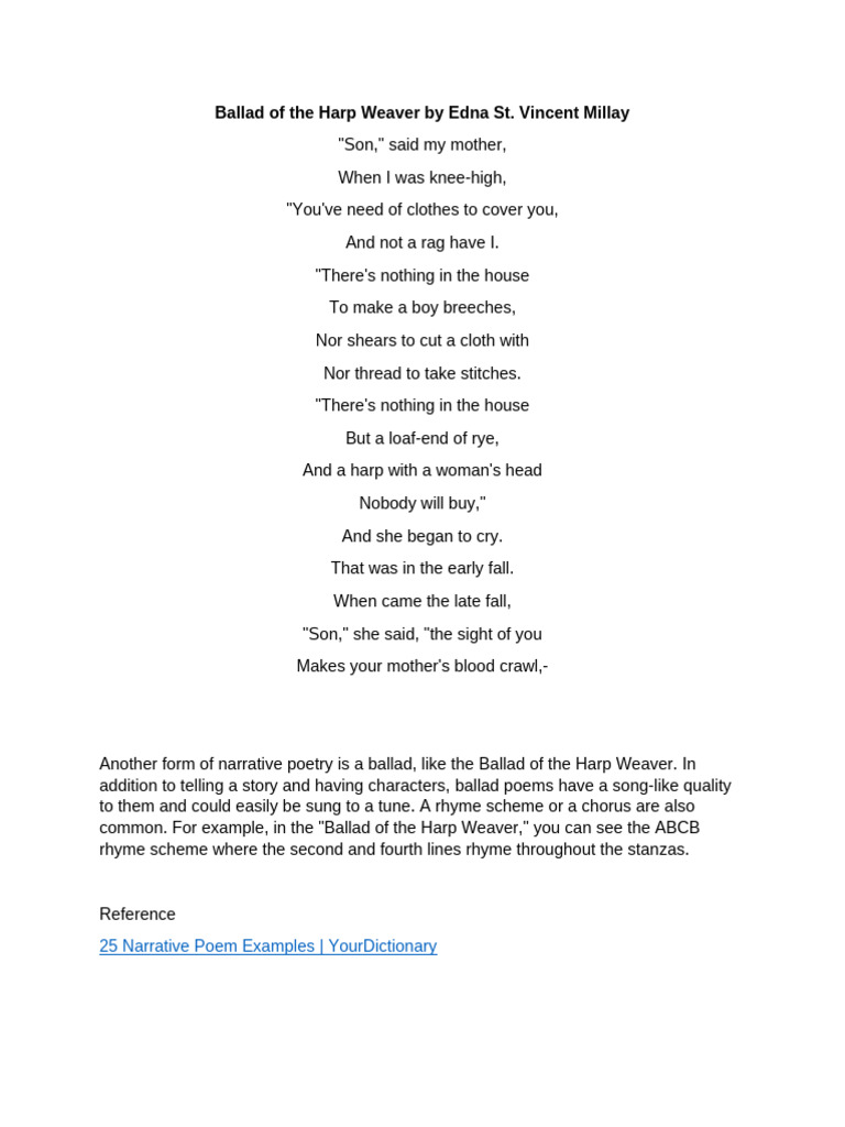 Ballad of The Harp Weaver by Edna ST | PDF
