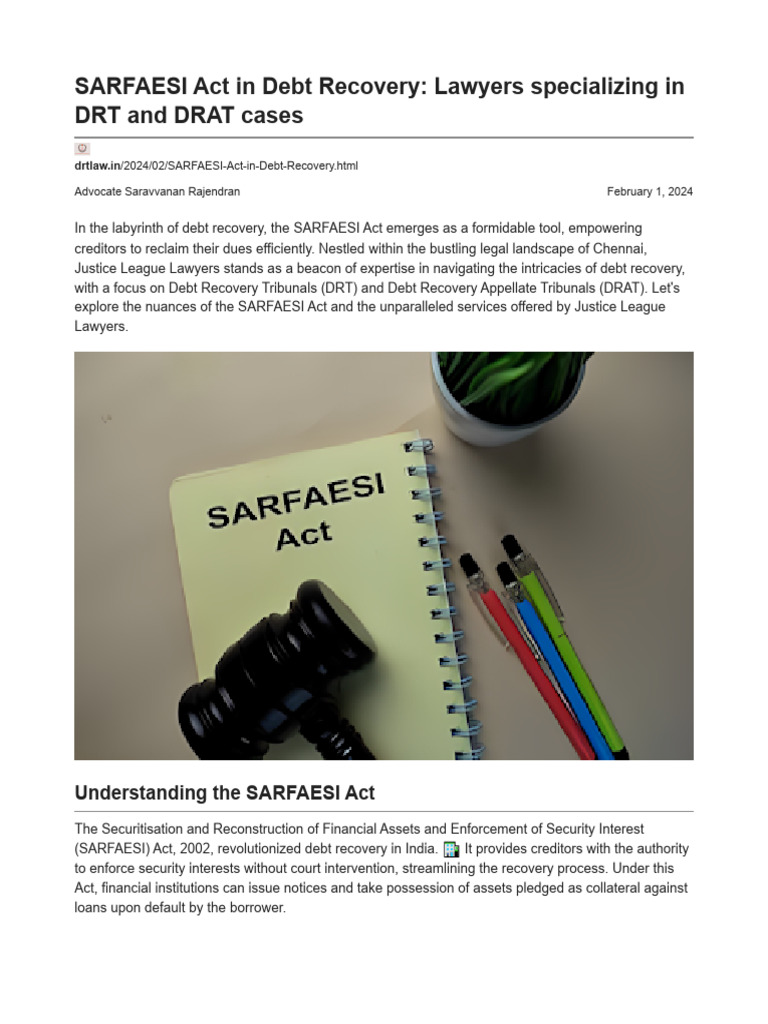 SARFAESI Act in Debt Recovery - Lawyers Specializing in DRT and DRAT ...