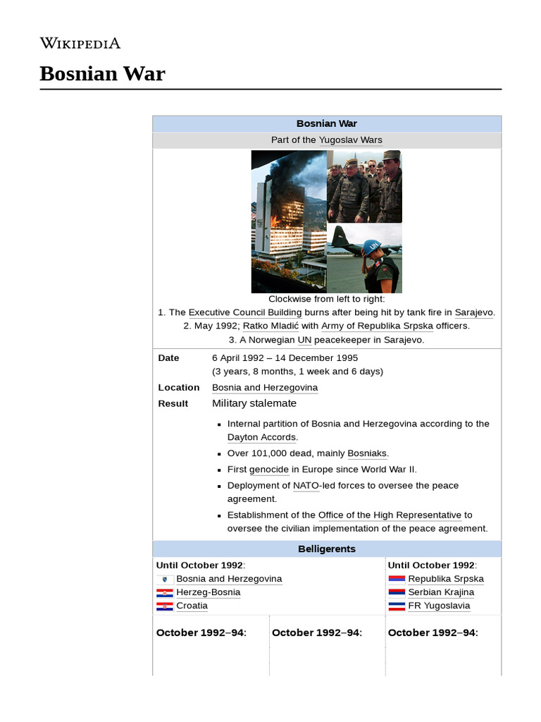 Bosnian War Overview and Atrocities | PDF | Bosnian War | Bosnia And ...