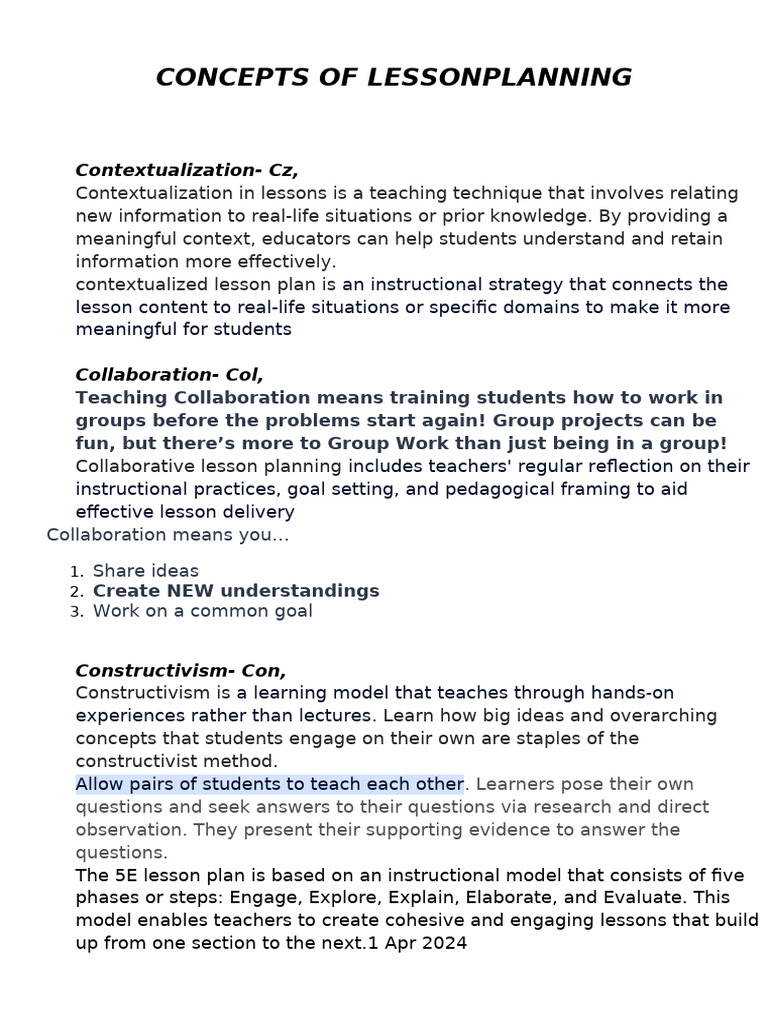 Concepts of Lessonplanning | PDF | Constructivism (Philosophy Of ...