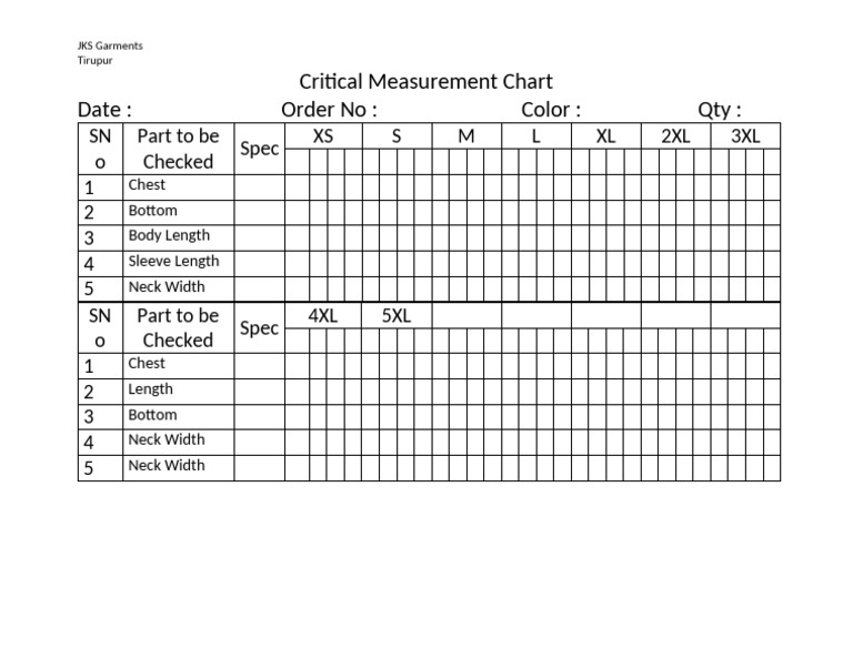 Critical Measurement Chart | PDF