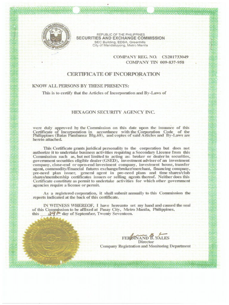 Certificate of Incorporation | PDF
