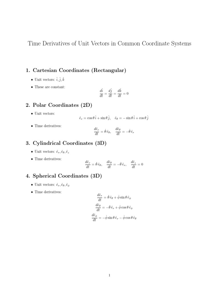 Unit Vector Derivatives in Different Coordinate Systems | PDF