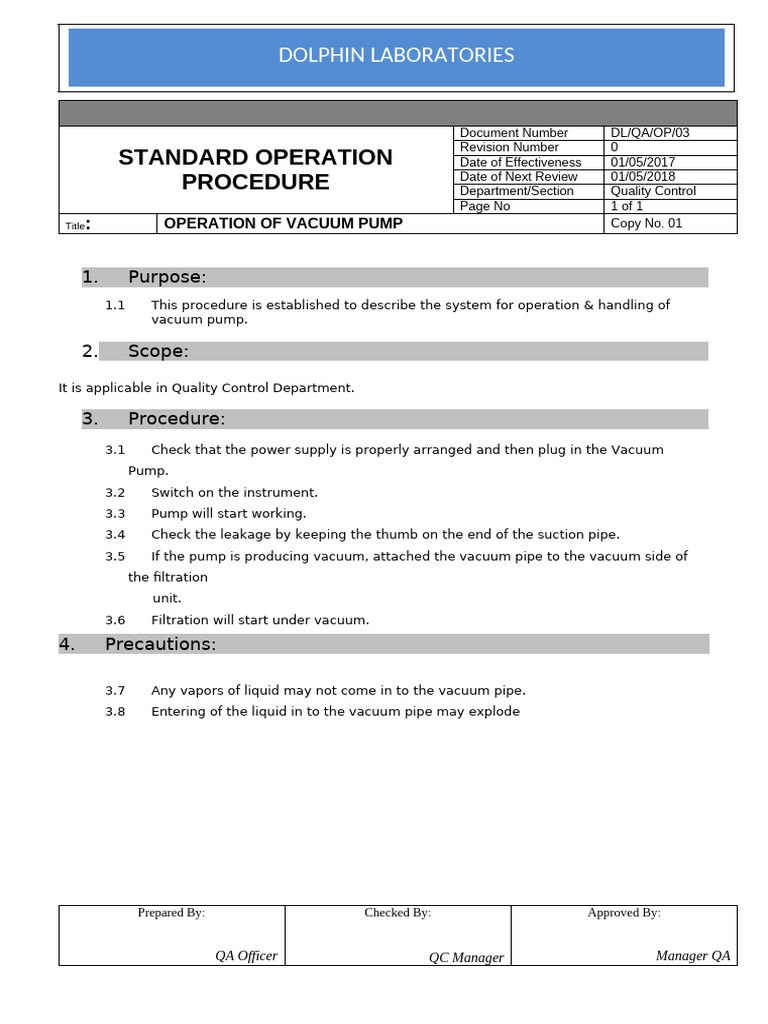 03 SOP Vacuum Pump | PDF