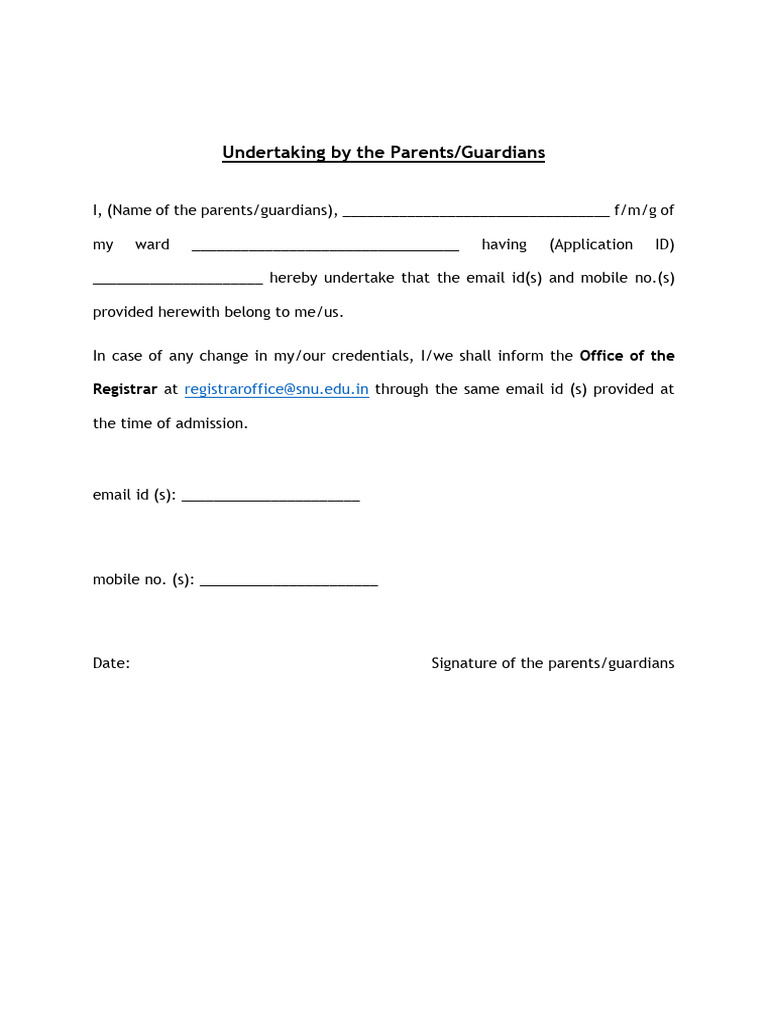 Undertaking by The Parents Guardians | PDF