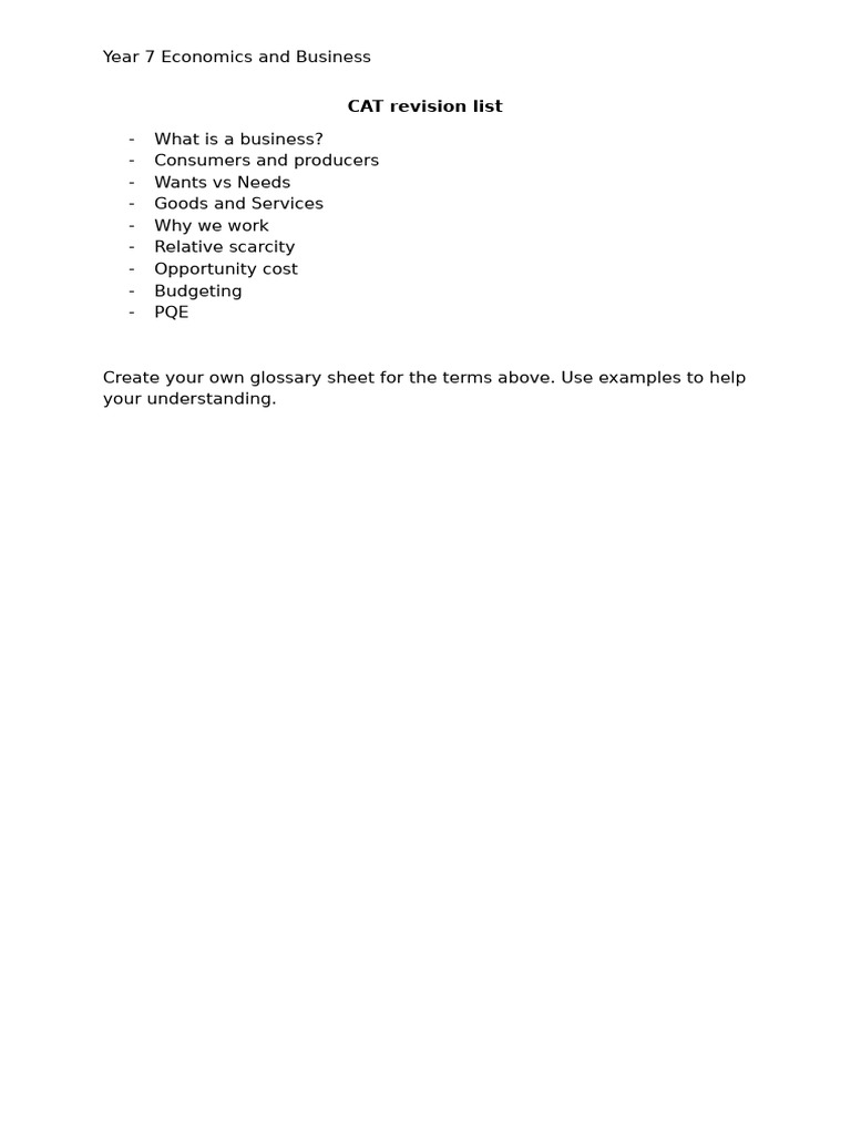 Year 7 Economics Revision Guide | PDF