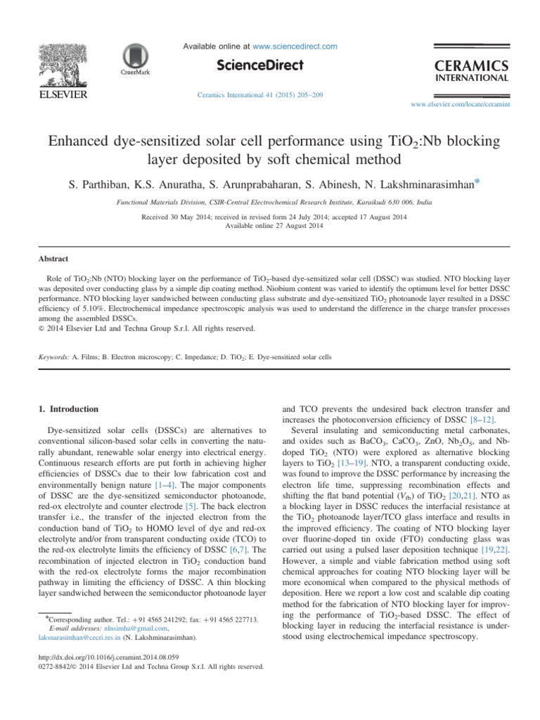 TiO2:Nb Blocking Layer for DSSC Efficiency | PDF | Titanium Dioxide ...