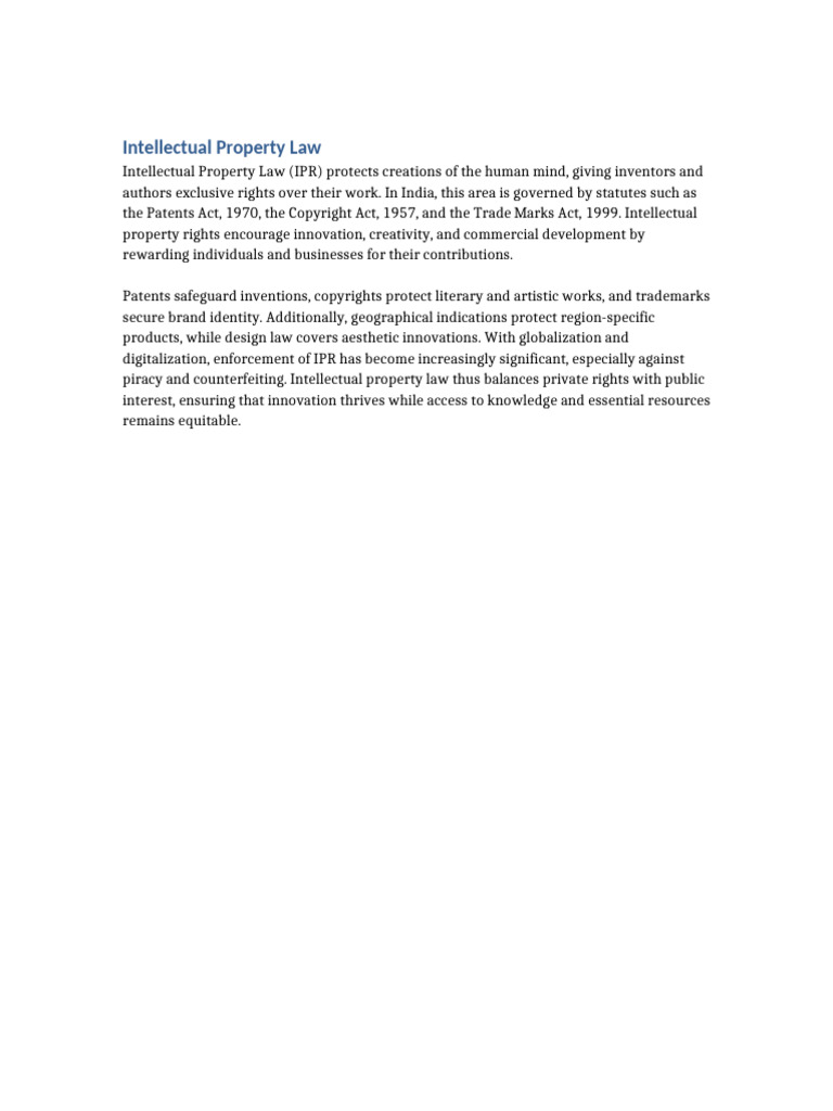 Overview of Intellectual Property Law | PDF