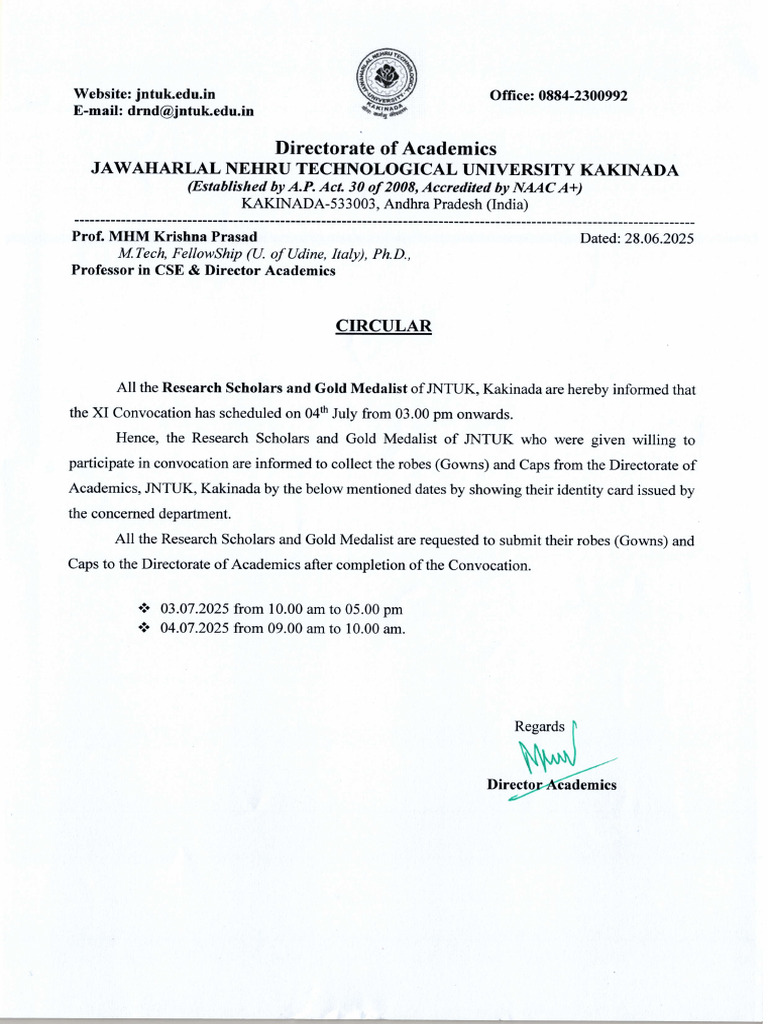 Circular Collection of Robes Convocation-XI | PDF