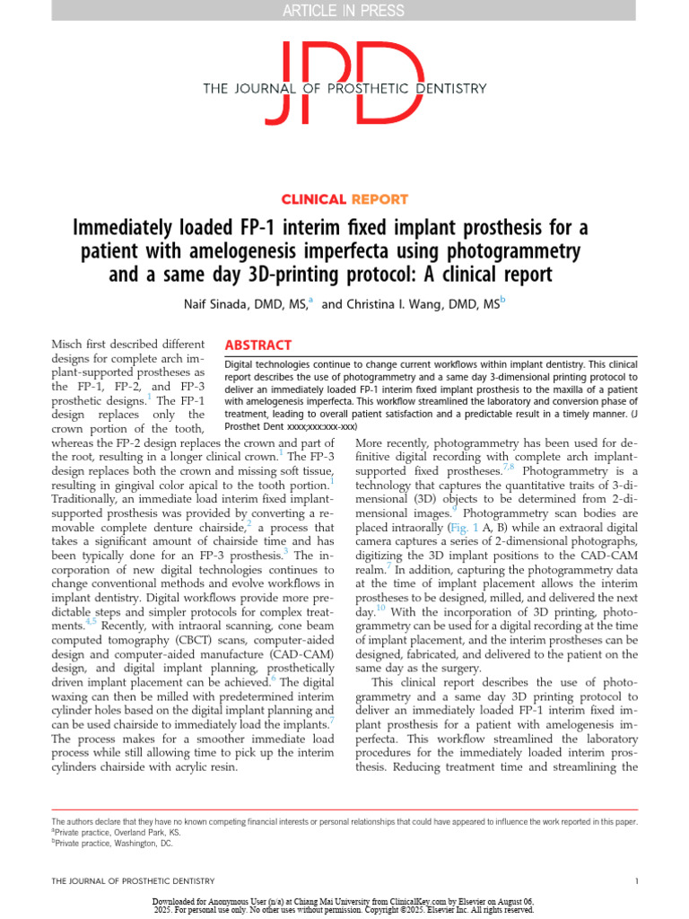 FP-1 Implant Prosthesis for Amelogenesis Imperfecta | PDF | Dental ...