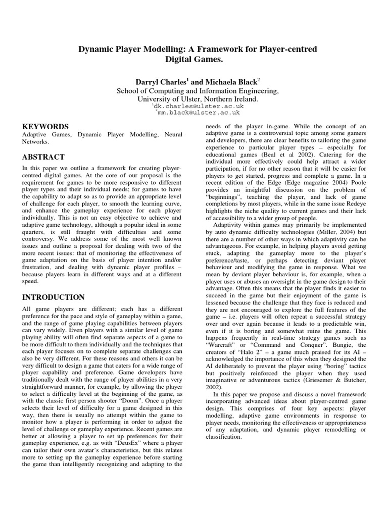 Dynamic Player Modelling a Framework For | PDF | Statistics | Machine Learning