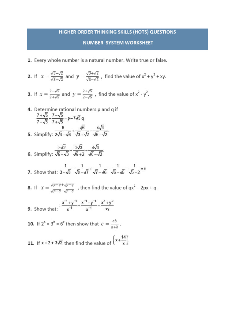 Higher Order Thinking Skills Worksheet | PDF