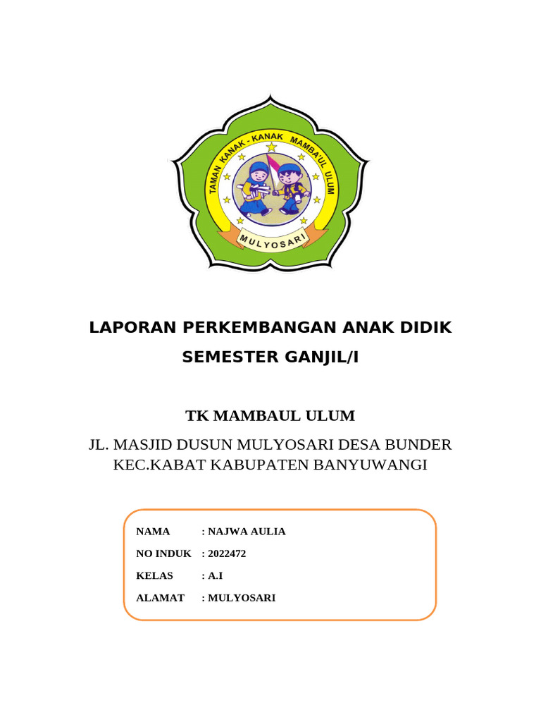 Cover Rapot Najwa Aulia Sampul | PDF