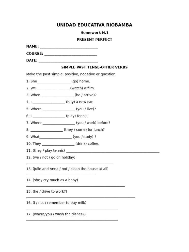 Homework Present Perfect | PDF