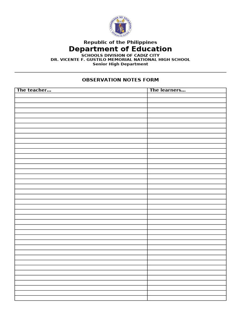 Observation Notes Forms 2 | PDF