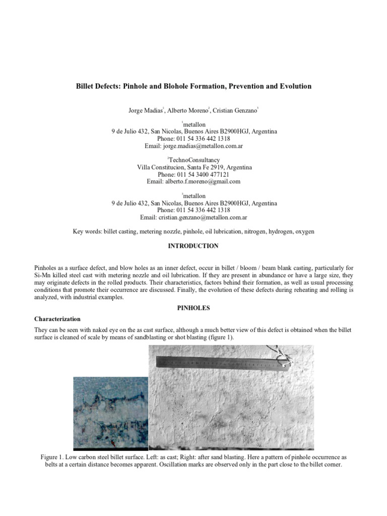 Billet Defects: Pinhole & Blowhole Insights | PDF | Steel | Friction