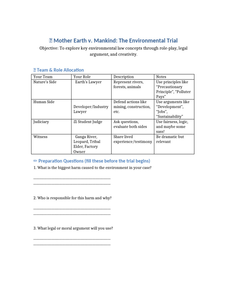 Environmental Trial Activity Worksheet | PDF | Justice | Crime & Violence