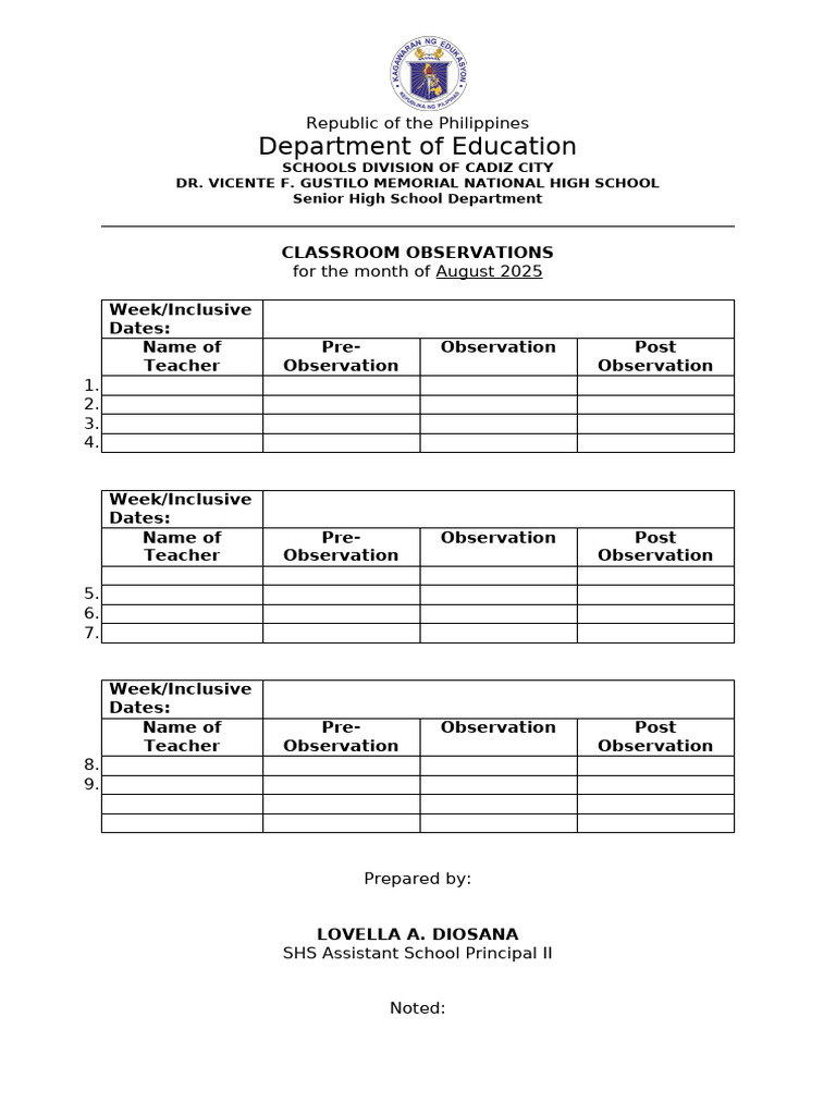 Classroom Observation Report | PDF