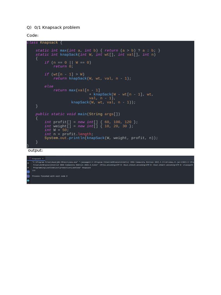 0,1 Knapsack Problem | PDF