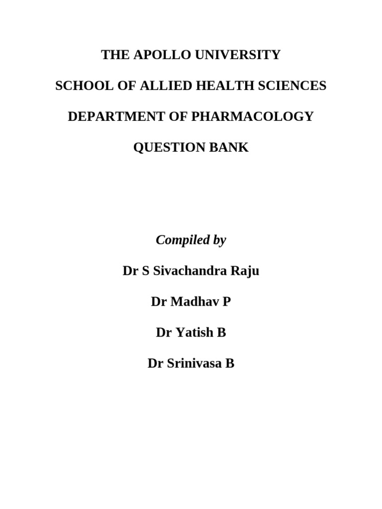 AHS Pharmac Question Bank | PDF | Pharmacology | Bioavailability