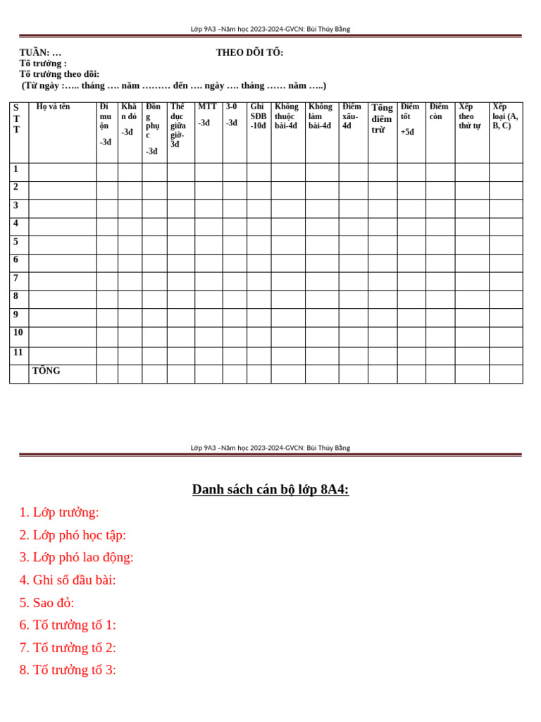 S Theo Dõi ̣8A4 | PDF